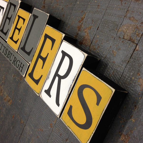Hand Crafted Wood Word Block Set Football NFL Pittsburgh Steelers Deco ...