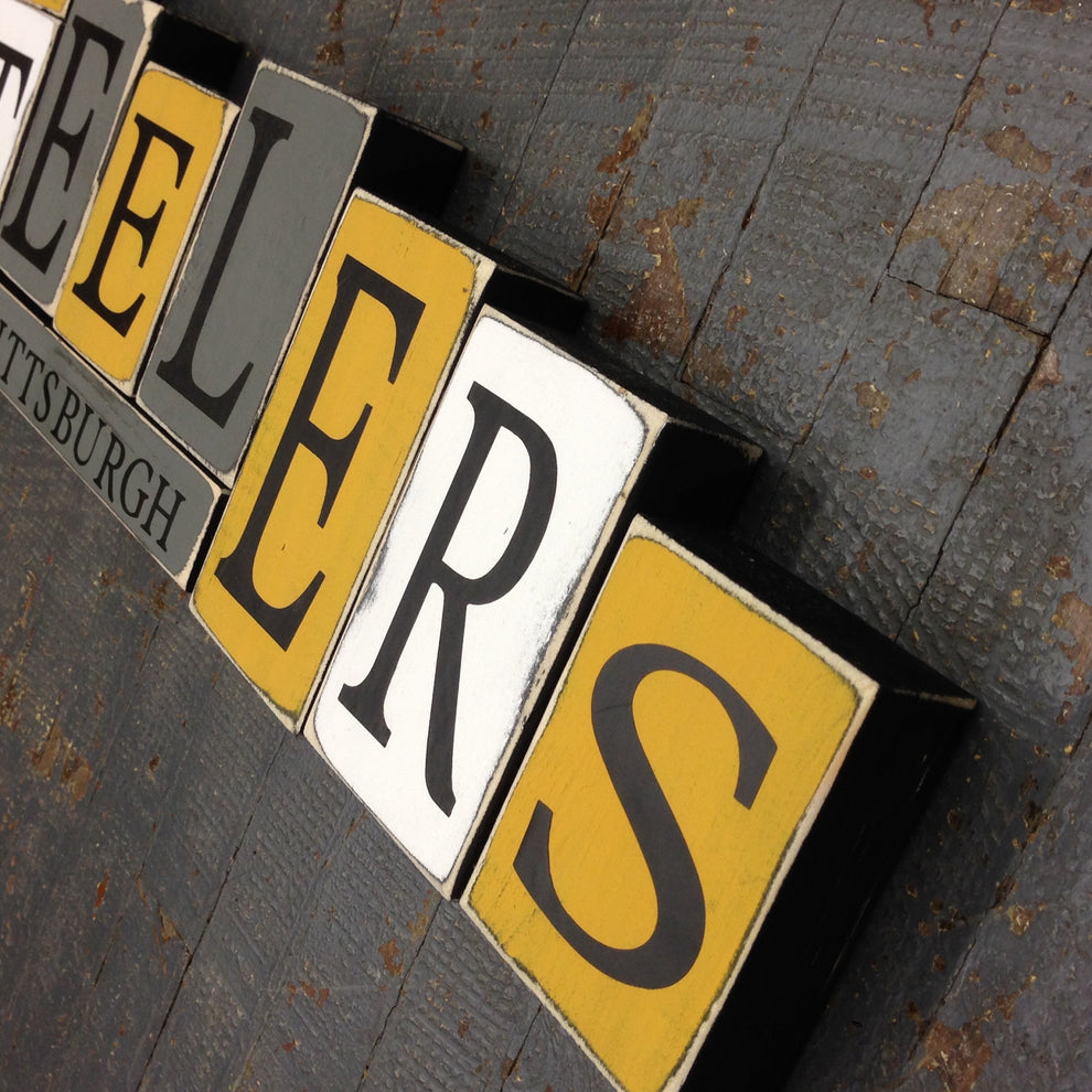 Hand Crafted Wood Word Block Set Football NFL Pittsburgh Steelers Deco ...