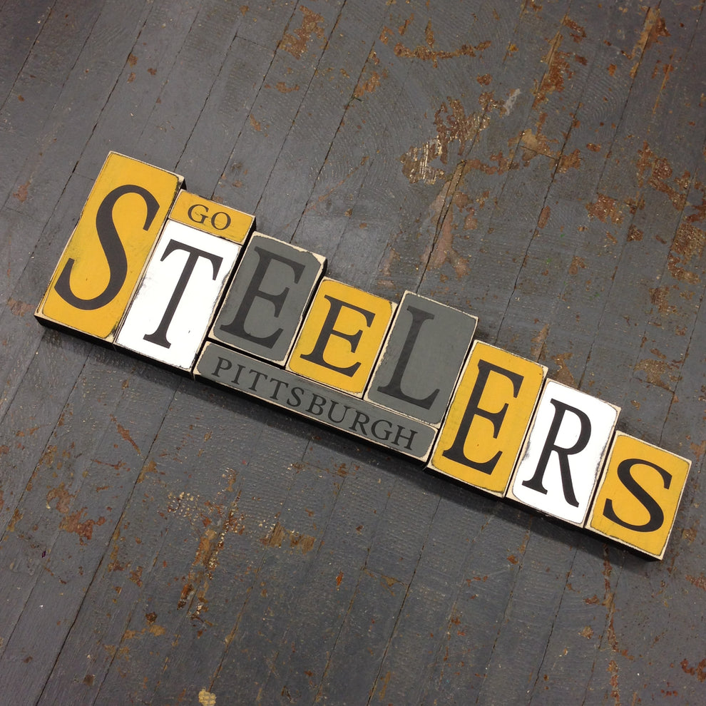 Hand Crafted Wood Word Block Set Football NFL Pittsburgh Steelers Deco ...