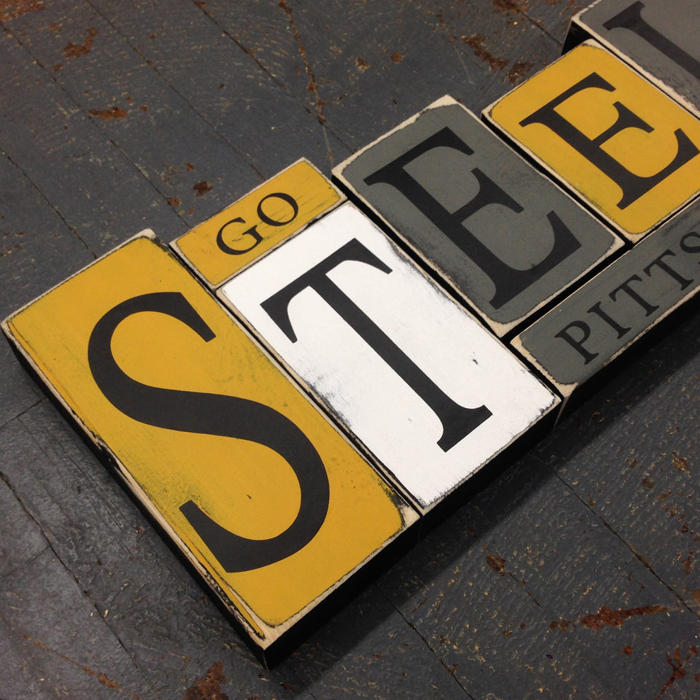 Hand Crafted Wood Word Block Set Football NFL Pittsburgh Steelers Deco ...