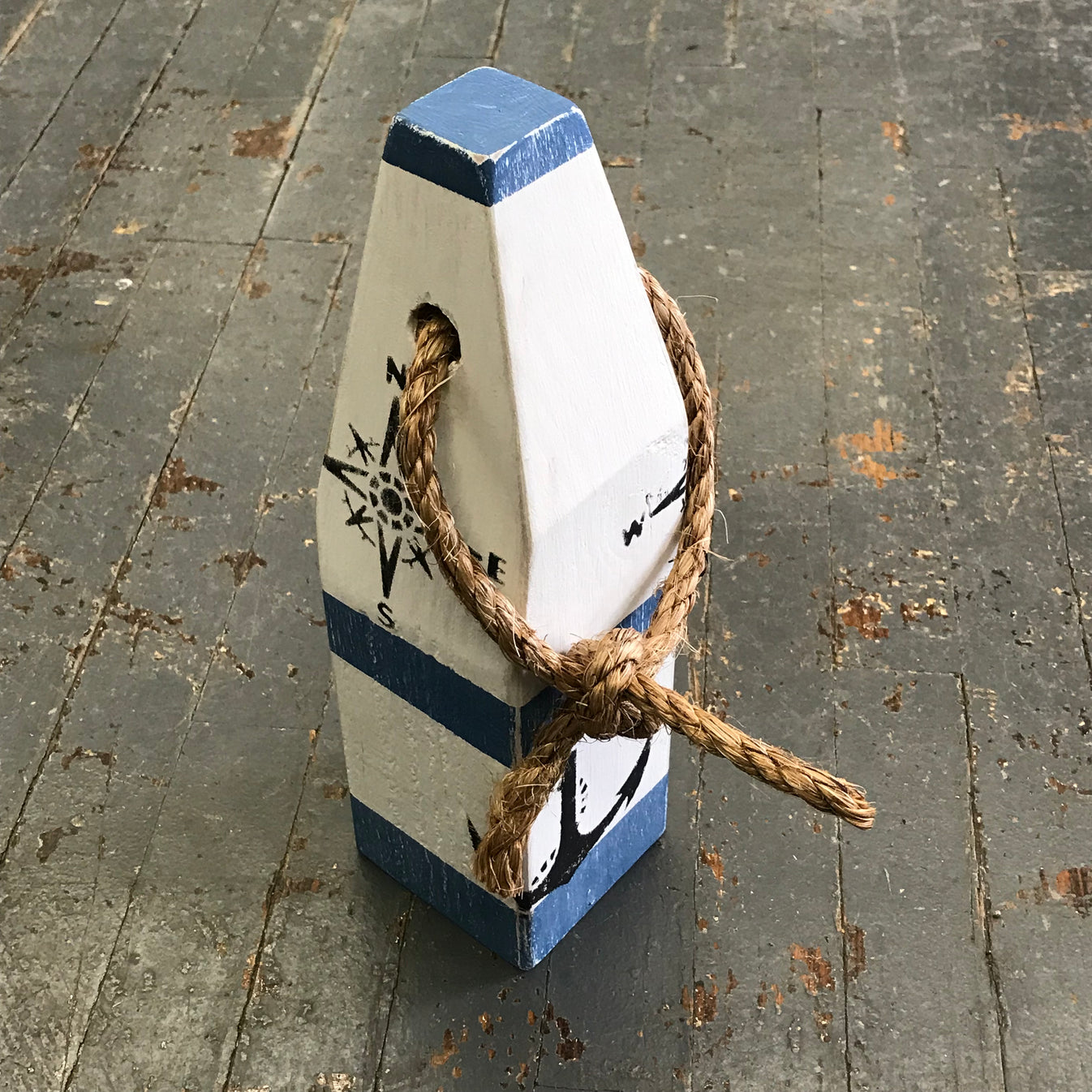 Blue Indian Lake Nautical Boat Buoy Wood Pylon Painted Decoration ...