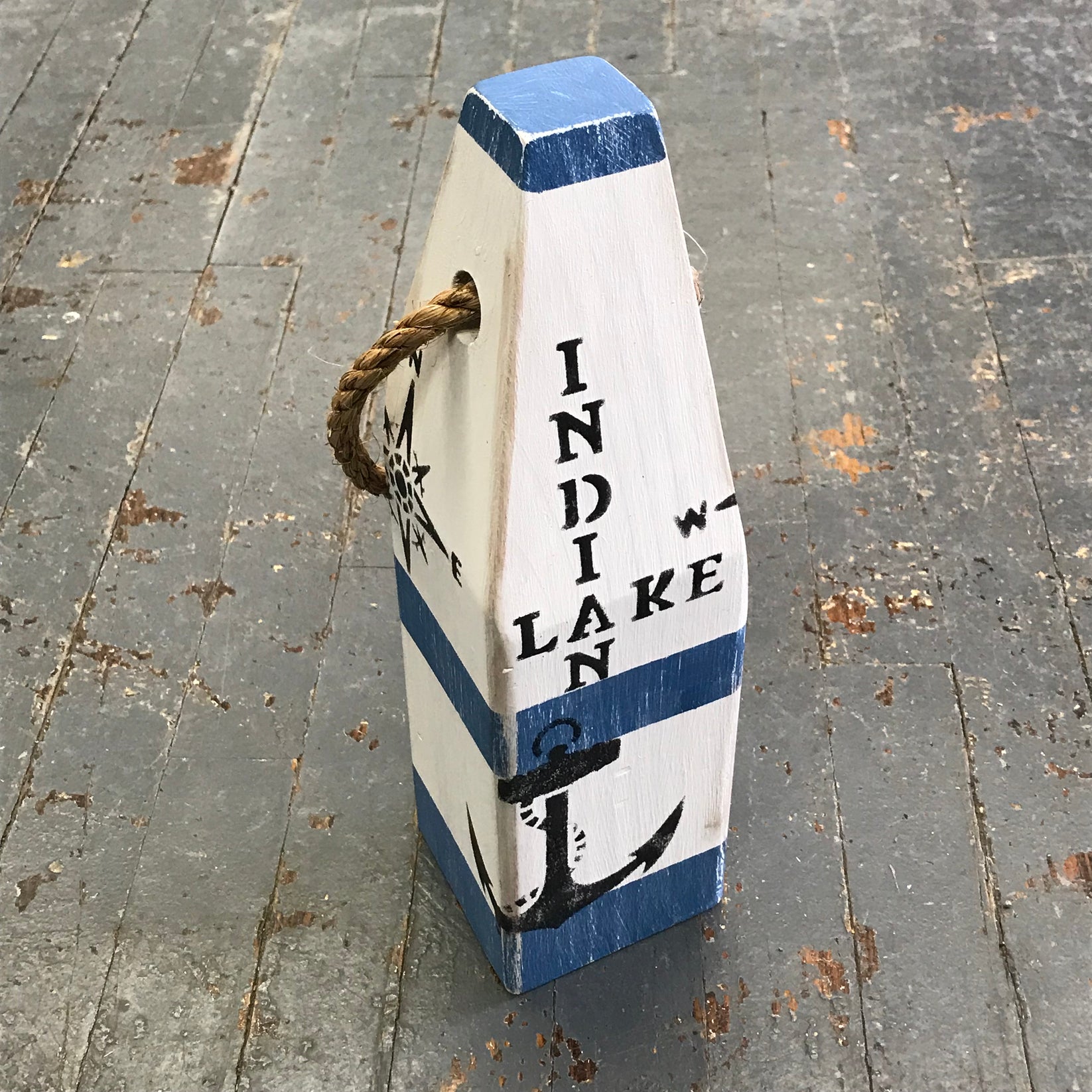 Blue Indian Lake Nautical Boat Buoy Wood Pylon Painted Decoration ...