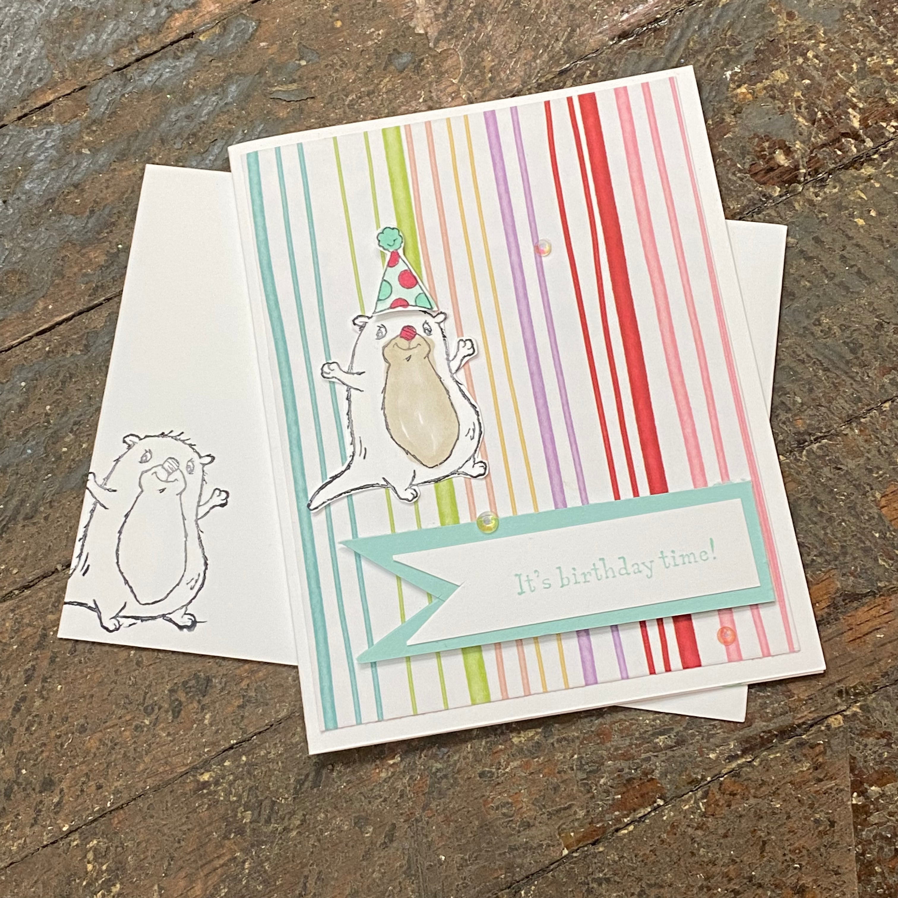 Birthday Time Gopher Design Handmade Stampin Up Greeting Card with Env ...